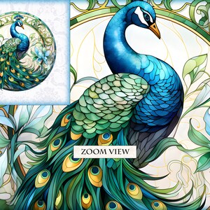 Spring Peacock, Floral Stained Glass Watercolor Clipart Bundle HQ ...
