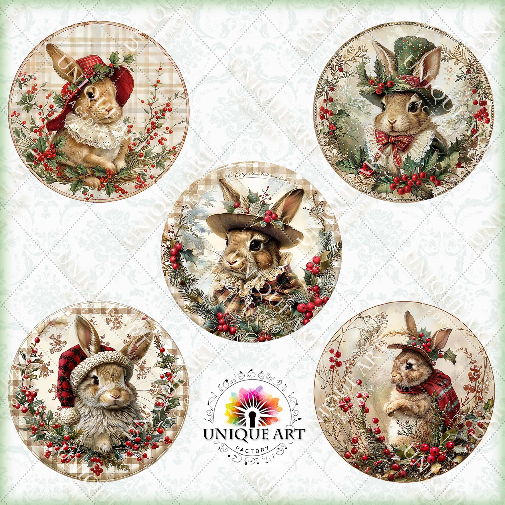 Christmas Bunny Vol.02 PNG Round Ornaments Gift, Watercolor Clipart ...