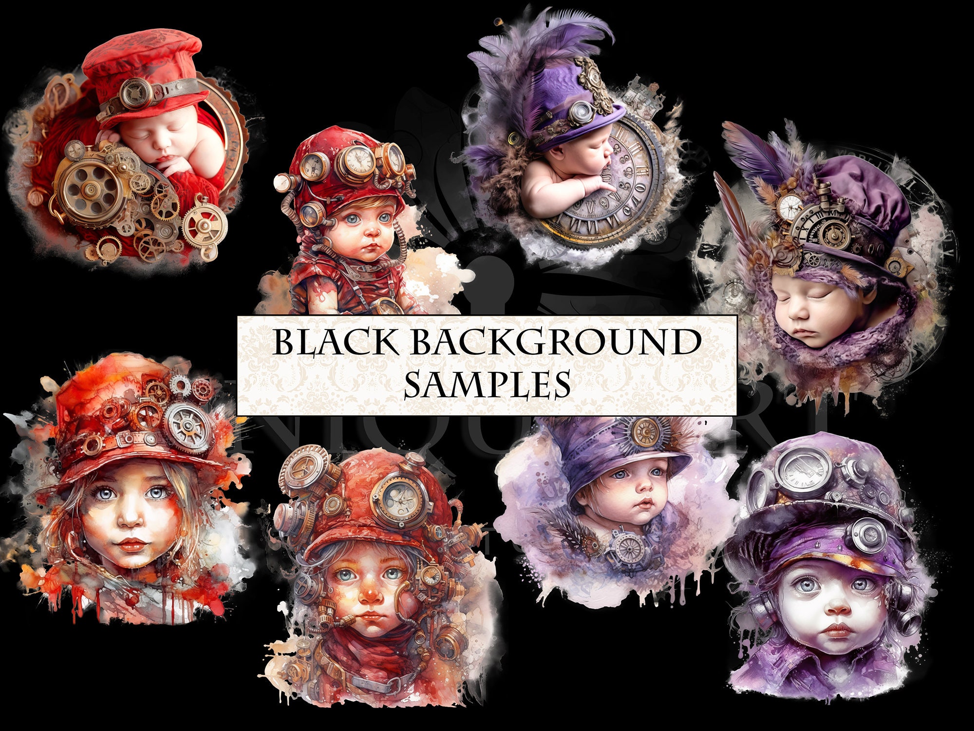 Steampunk Multicolor Baby and Newborn Watercolor Clipart - Etsy
