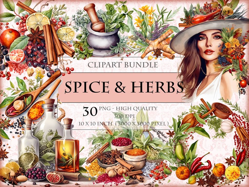 Spice and Herbs Watercolor Clipart Bundle HQ Printable PNG - Etsy