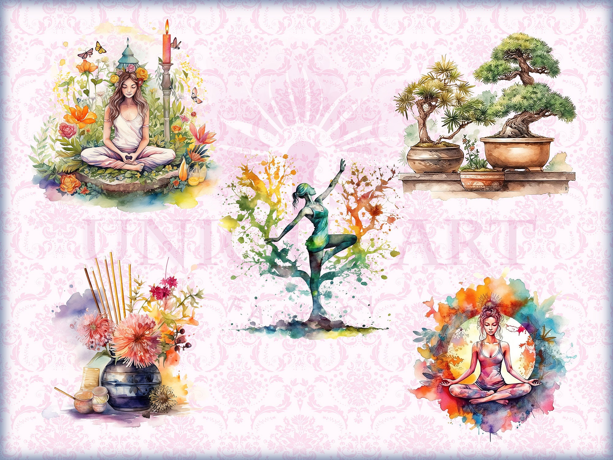 Yoga Meditation and Relaxation Watercolor Clipart Bundle - Etsy