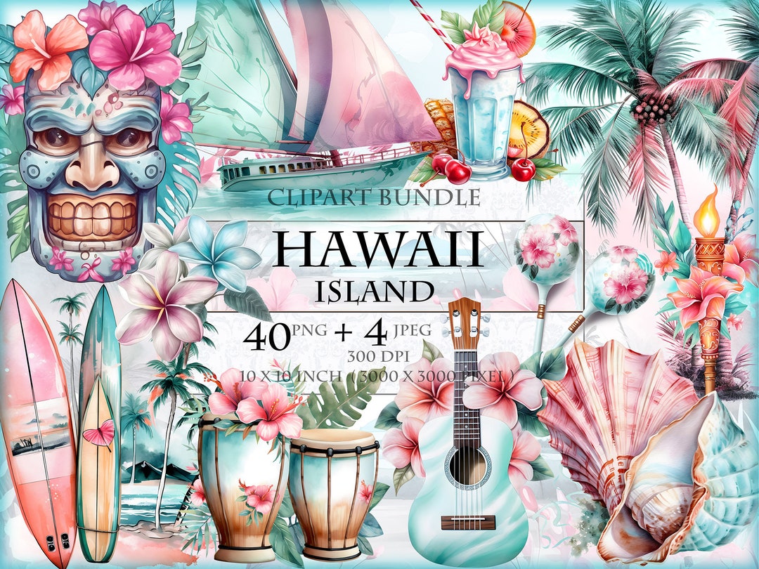 Hawaii Island Tropical Island Beach Watercolor Clipart - Etsy