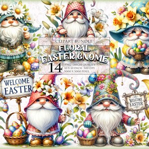 Floral Easter Gnome, Watercolor Clipart Bundle, 14 HQ Printable Image ...