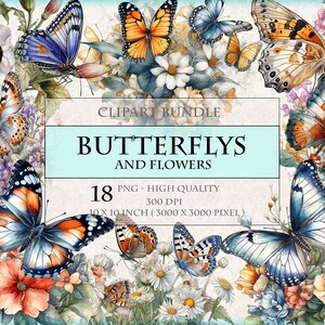 Butterfly and Flowers Watercolor Clipart Bundle HQ - Etsy