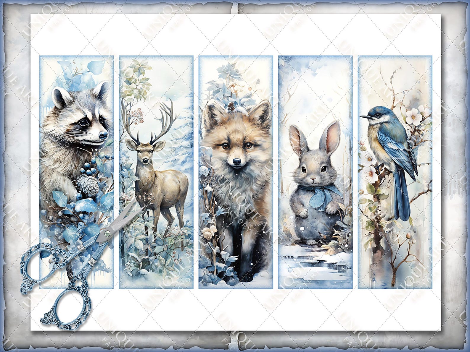 Winter Animals Bookmark, Snowly Landscape, Watercolor Digital Sheets ...