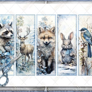Winter Animals Bookmark, Snowly Landscape, Watercolor Digital Sheets ...
