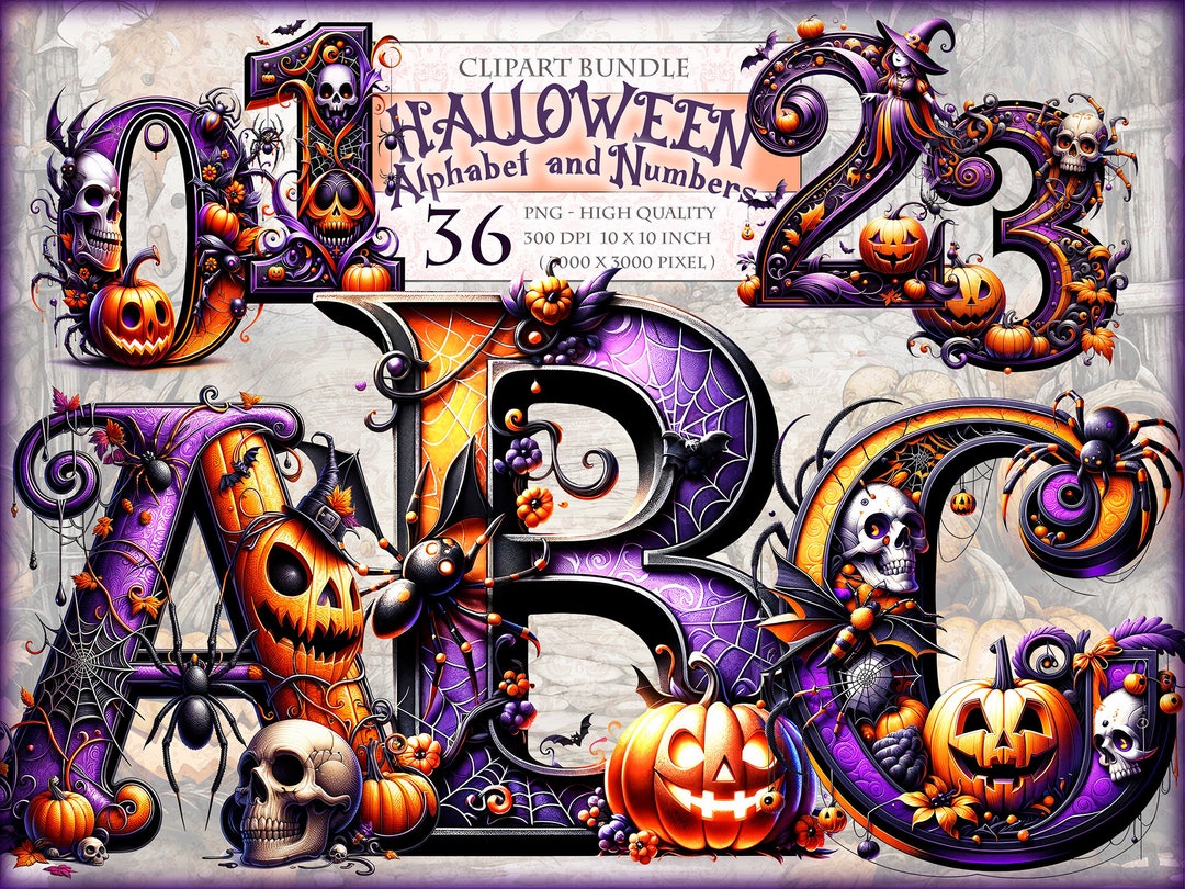 Halloween Alphabet and Numbers, Clipart Bundle, 36 HQ Printable ...