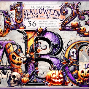 Halloween Alphabet and Numbers, Clipart Bundle, 36 HQ Printable ...