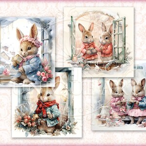 Cute Bunny in the Window, Watercolor Printable Pages, HQ 17 JPG 13,5 X ...