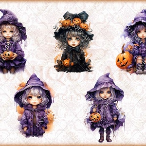 Halloween Cute Girls, Watercolor Clipart Bundle, HQ Printable, PNG ...