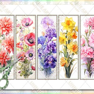 Spring Flower Bookmarks, Watercolor Digital Sheets, 2x6,3 Inch 25 ...