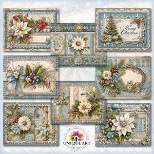 Christmas Blue Floral Covers Vol.02, Printable 45 JPG Image, Scrapbook ...