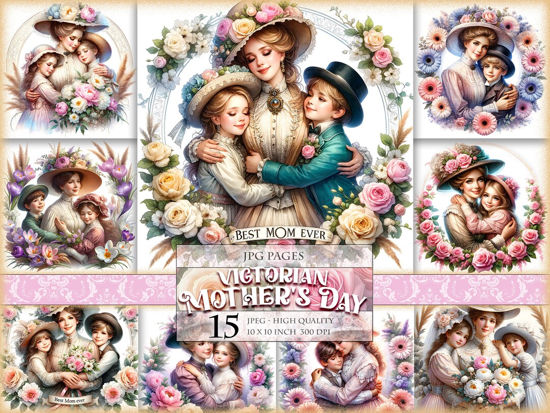 Victorian Mother's Day, Spring Flowers, Printable Clipart Pages, HQ 15 ...