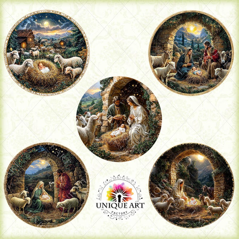 Nativity Scene Round Cliparts, Printable 20 PNG Image, Decorative Gift ...