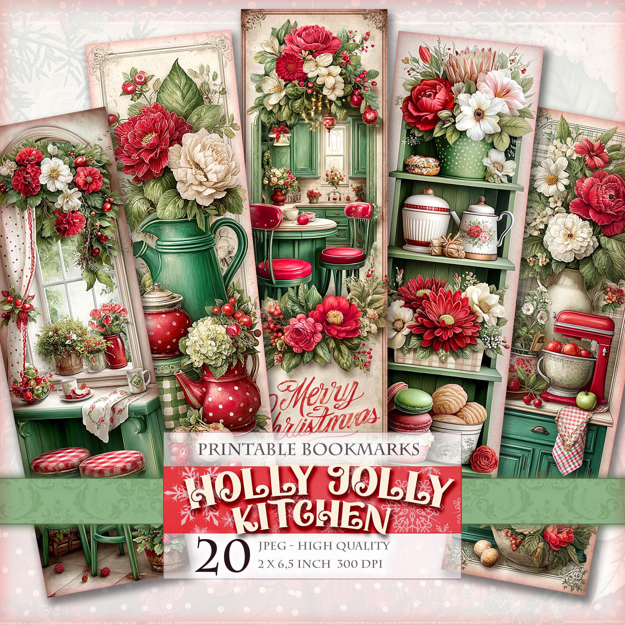 Holly Jolly Kitchen, Christmas Interior, 2x6,5 Inch 20 Bookmarks in 4 ...