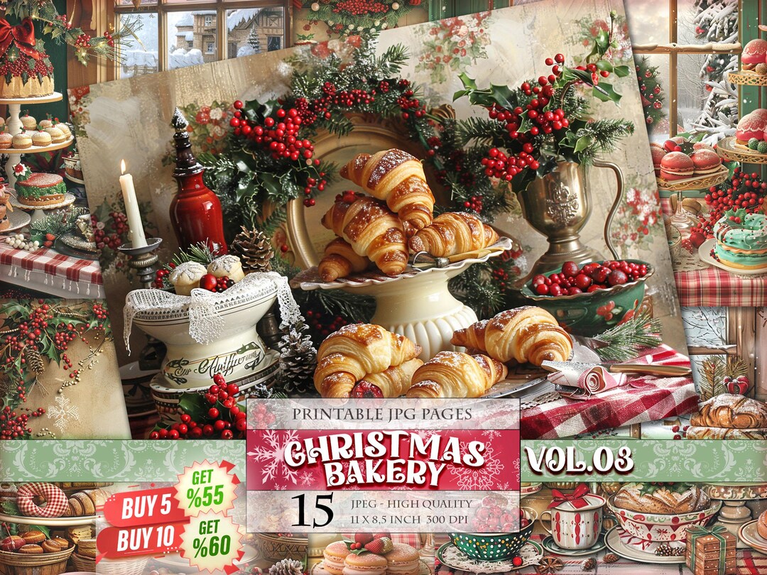 Christmas Bakery Vol.03, Printable Digital Images, 15 HQ JPG Page, Junk ...