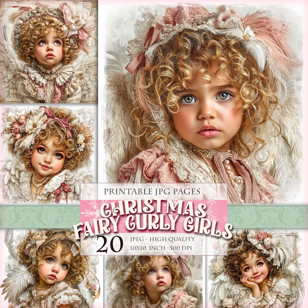 Christmas Fairy Curly Girls, Printable 20 JPG Image, Cherub Angel ...