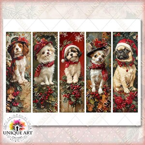 Christmas Puppies Bookmarks, 2x6,5 Inch 20 Image in 4 Printable JPG ...