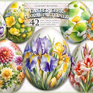 Easter Eggs Floral Patterned, Spring Wildflowers, Watercolor Clipart ...