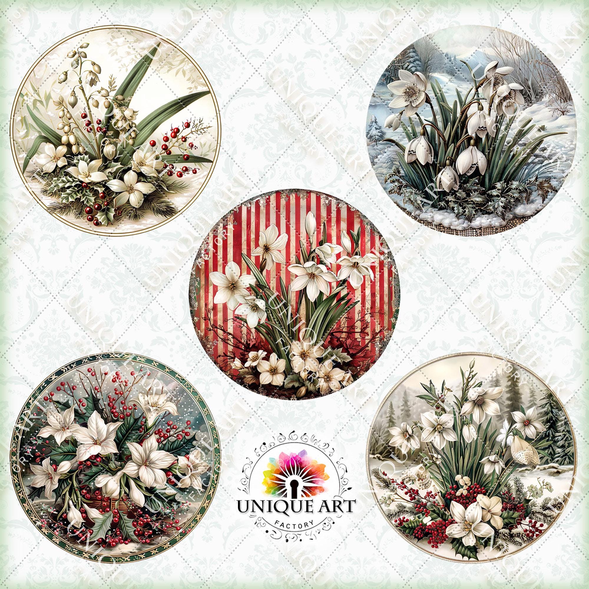 Winter Snowdrop Round Ornaments, Watercolor Clipart Bundle, 12 HQ ...