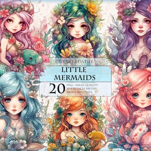 Little Cute Mermaids, Magical Sea Maiden, Princess, Watercolor Clipart ...