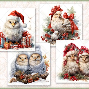 Christmas Chicks, Cute Chickens, Watercolor Printable Pages, Digital ...