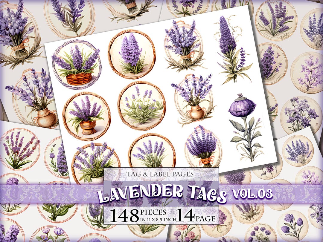Lavender Tags Vol03, Labels, ATC, Watercolor Junk Journal ...