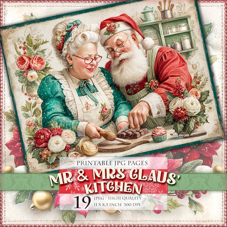 Christmas Mr and Mrs Claus' Kitchen, Printable 19 JPG Image, Cozzy ...