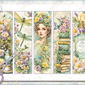 Floral Fairytale Bookmarks, Watercolor Digital Sheets, 2x7 Inch 25 ...