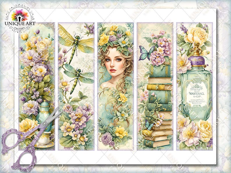 Floral Fairytale Bookmarks, Watercolor Digital Sheets, 2x7 Inch 25 ...