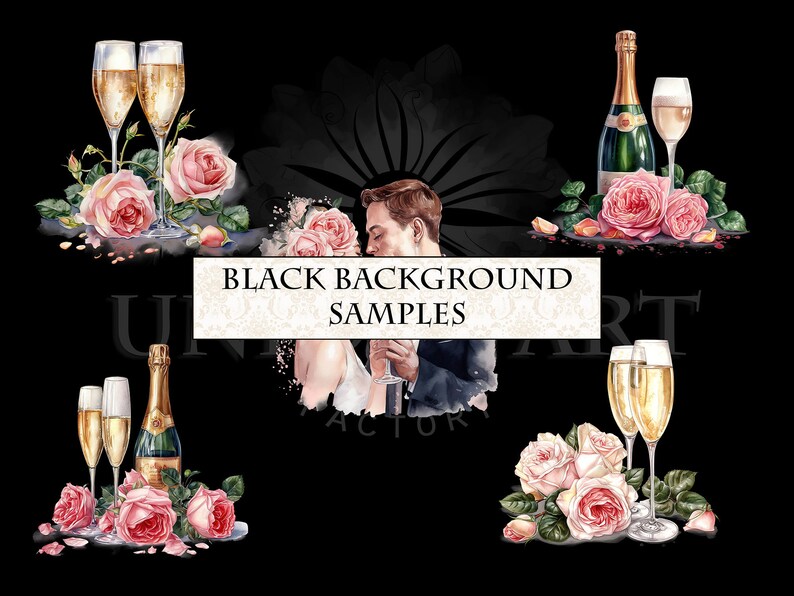 Roses and Champagne Wedding Invitation Series Watercolor - Etsy