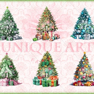 Christmas Tree, Watercolor Clipart Bundle, HQ Printable, PNG Format ...