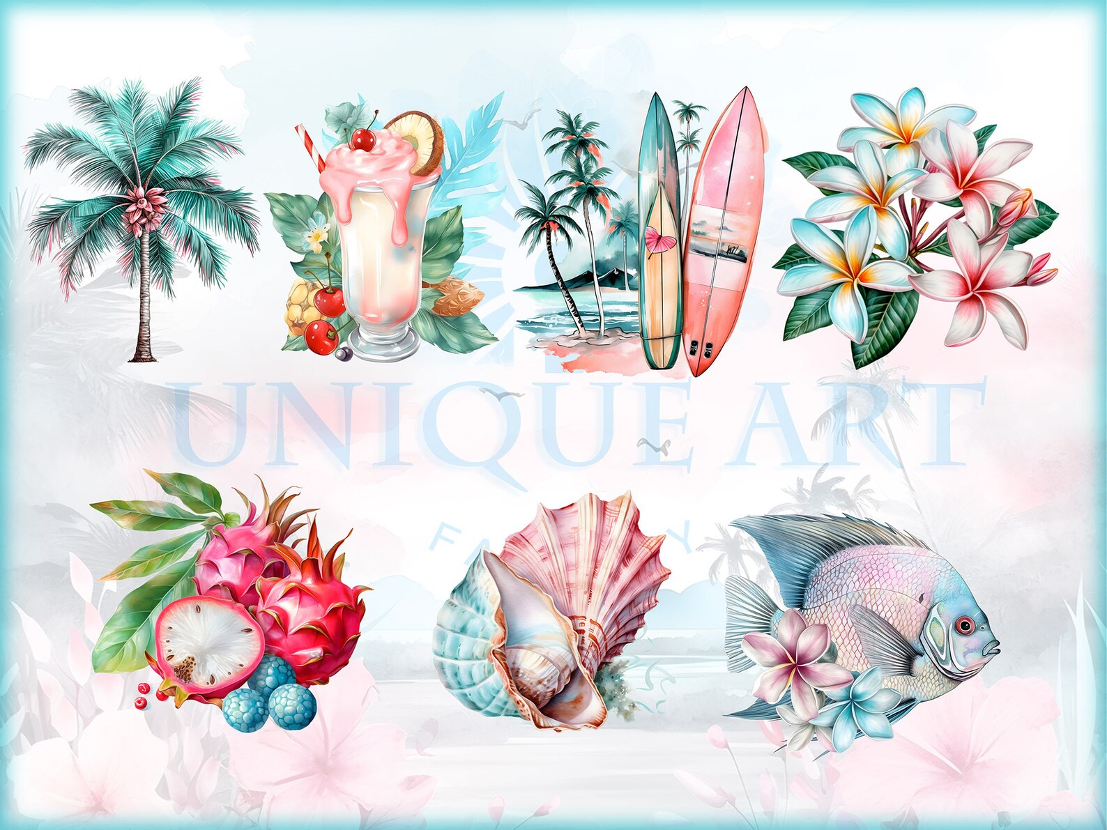 Hawaii Island Tropical Island Beach Watercolor Clipart - Etsy