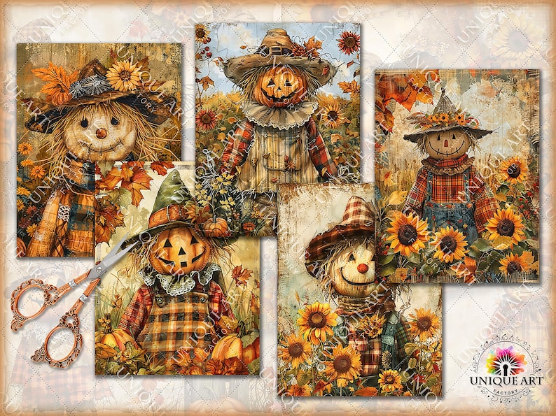 Autumn Scarecrow Vol.02, Autumn Landscape, Printable Digital Scrapbook ...