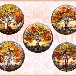 Autumn Sycamore Trees, Stained Glass Watercolor Clipart Bundle HQ ...