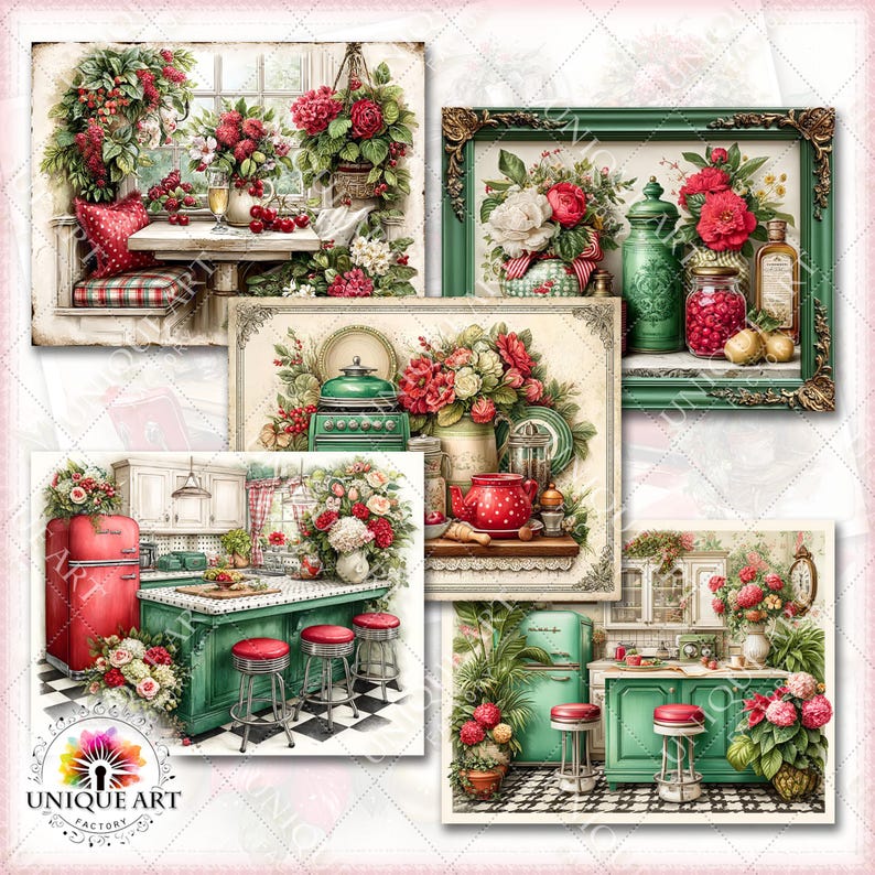 Holly Jolly Kitchen, Christmas Interior, Printable 25 JPG Image, Cozzy ...