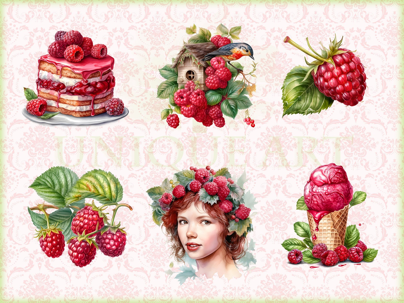 Raspberry Love Raspberry Themed Watercolor Clipart Bundle - Etsy