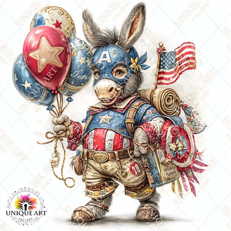 Patriotic Donkeys Cliparts, 4th July, Printable 20 JPG Image, Junk ...