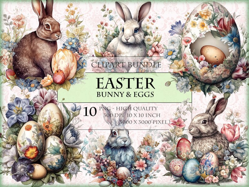 Bunny and Easter Eggs Watercolor Clipart Bundle HQ - Etsy