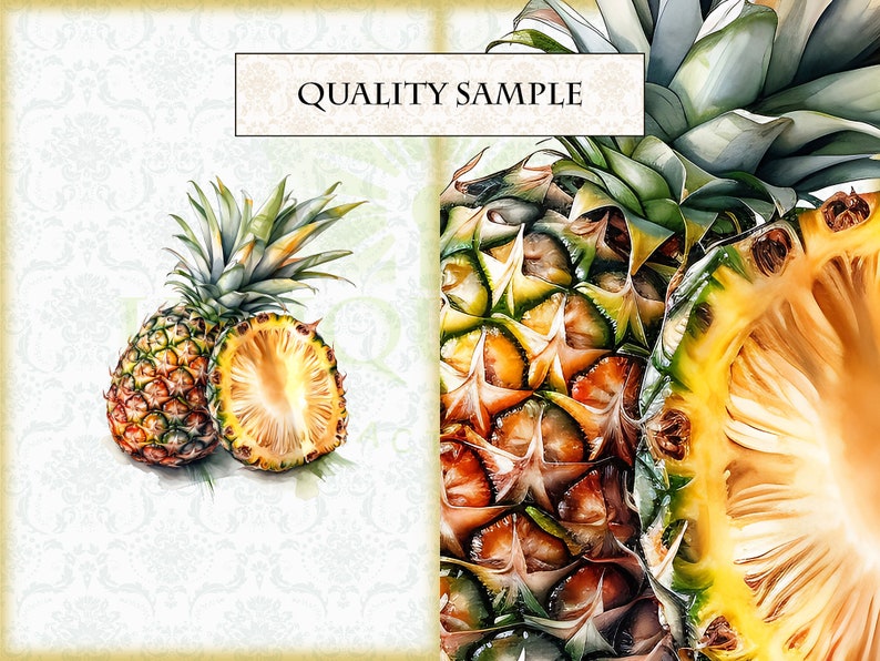 Pineapple and Blossom Tropical Fruit Themed Watercolor - Etsy