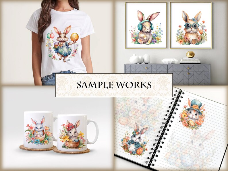 Cute Bunnys Easter Watercolor Clipart Bundle Rabbits and - Etsy