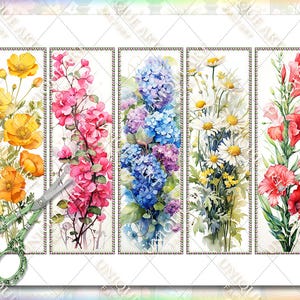 Spring Flower Bookmarks, Watercolor Digital Sheets, 2x6,3 Inch 25 ...