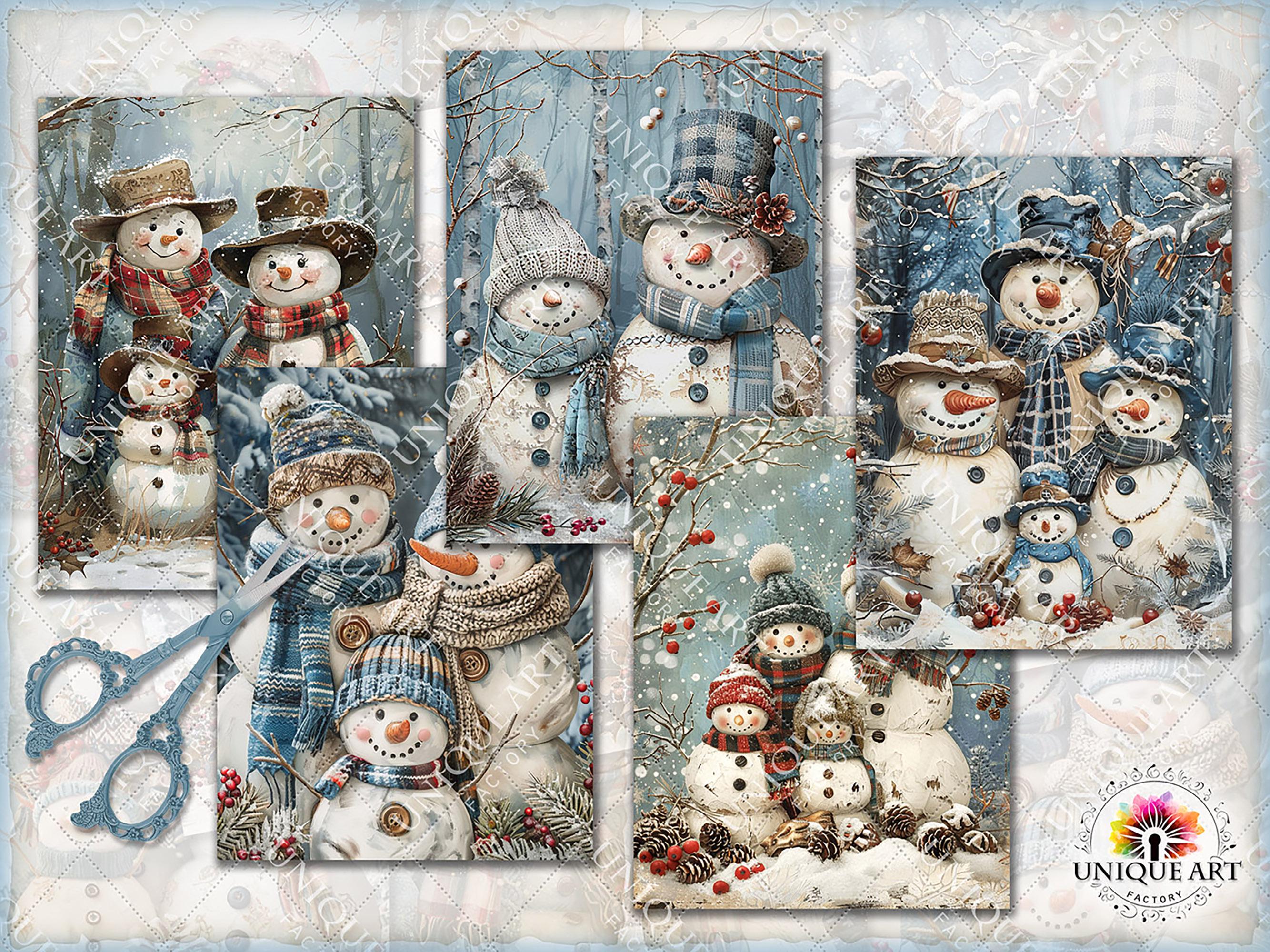 Snowman Family on Holiday, Digital Collage Sheet, Printable Pages, HQ ...