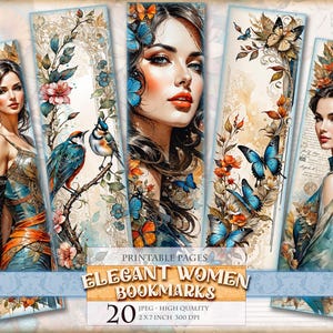 Elegant Women Bookmarks, Watercolor Digital Sheets, 2x7 Inch 20 ...