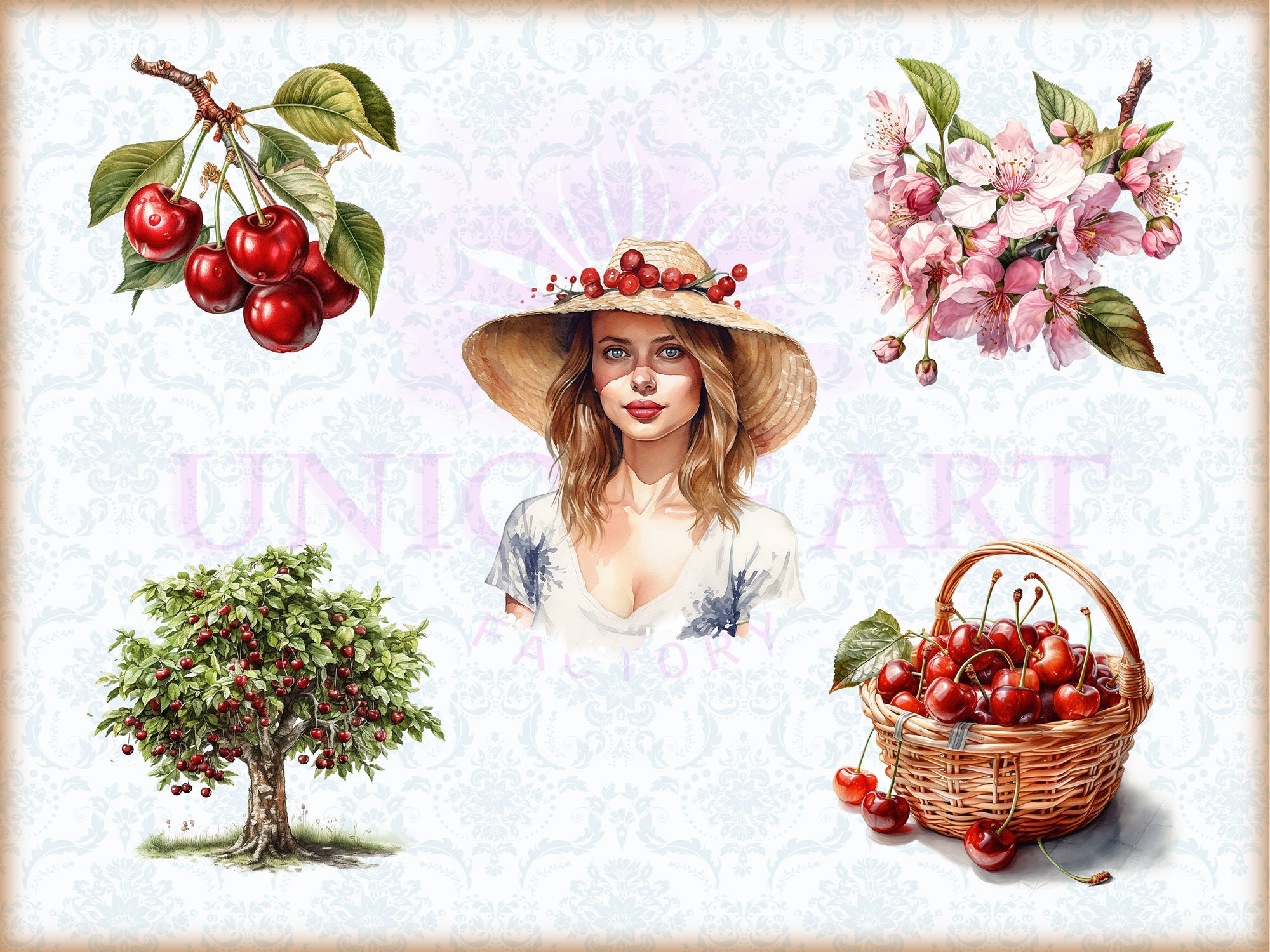 Cherry Love Cherry Themed Watercolor Clipart Bundle HQ - Etsy