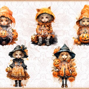 Halloween Cute Girls, Watercolor Clipart Bundle, HQ Printable, PNG ...