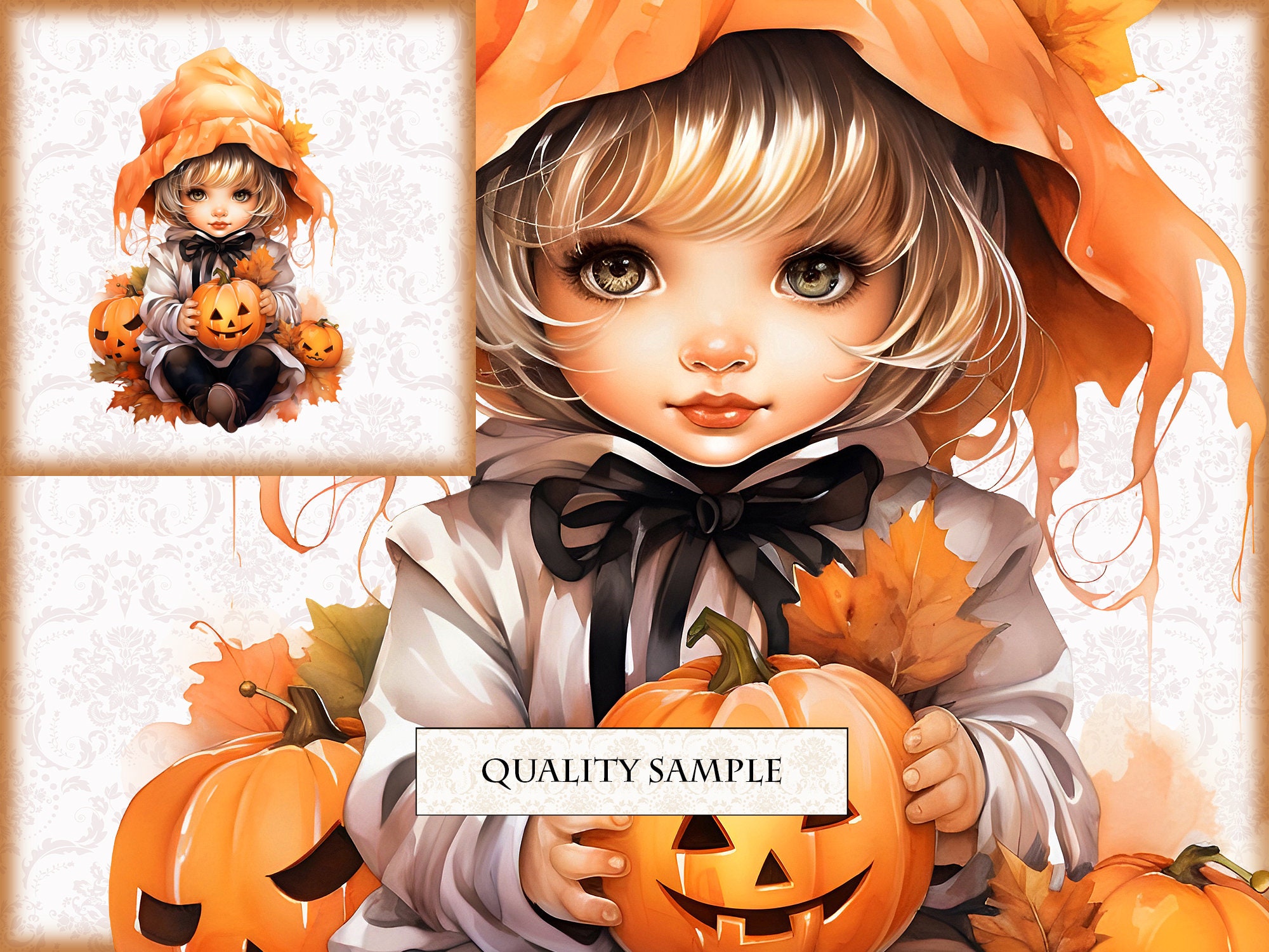 Halloween Cute Girls Watercolor Clipart Bundle HQ Printable - Etsy