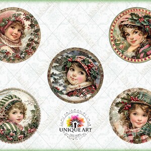 Christmas Cute Girls Round Ornaments, Watercolor Clipart Bundle, 15 HQ ...