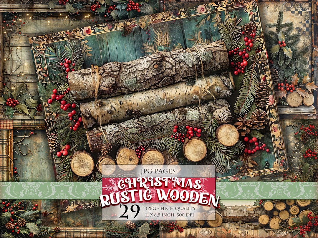 Christmas Rustic Wooden Backgrounds, Printable 29 JPG Image, Holiday ...