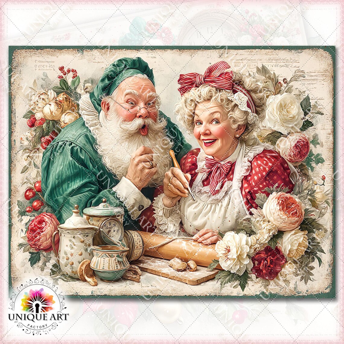 Christmas Mr and Mrs Claus' Kitchen, Printable 19 JPG Image, Cozzy ...